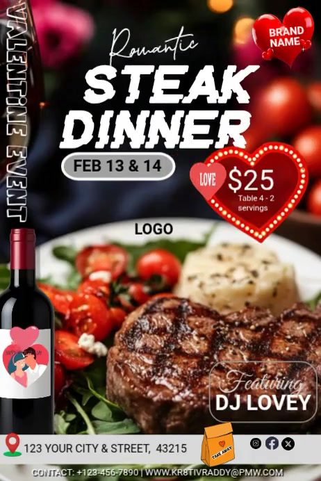 Black Valentine Event - Steak Dinner Poster Template | PosterMyWall