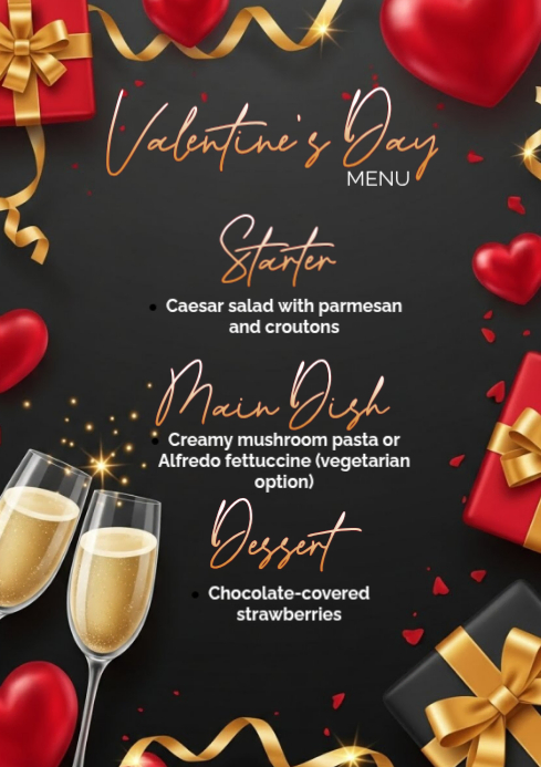 Black Valentine Menu Card A4 Template | PosterMyWall