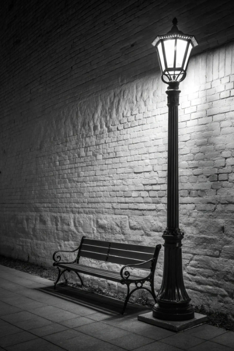 Black Vintage Classic Street Lamp And Bench Poster Template | PosterMyWall