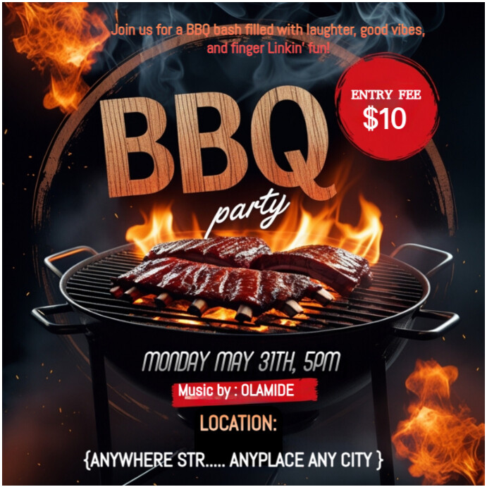 Copy of Black Vintage Firey Bbq Bash Flayer Summer Grill Party Invite ...
