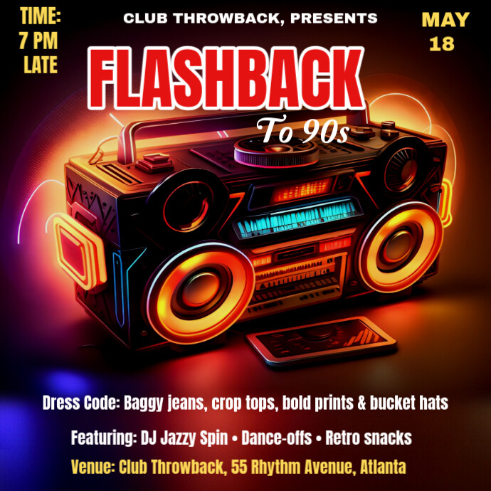 Black Vintage Flash Back To The 90s Logo Template | PosterMyWall