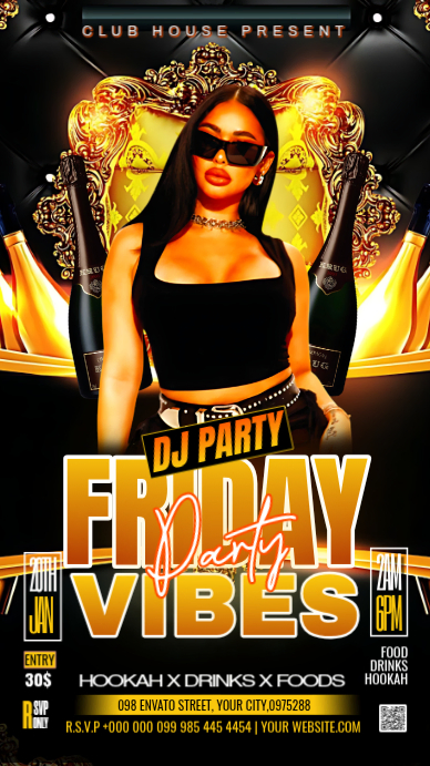 Black Vintage Friday Vibes Party Instagram Story Template | PosterMyWall