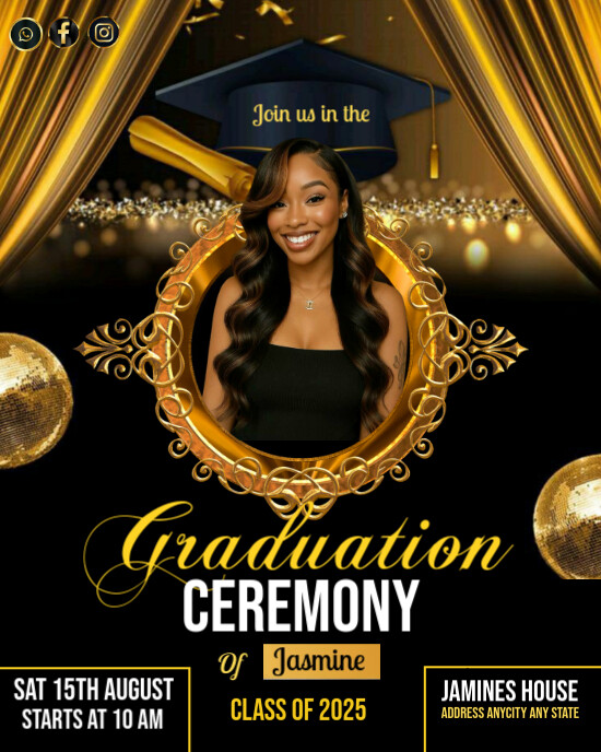 Graduation Black And Gold Design Graduation Party Invitation Template