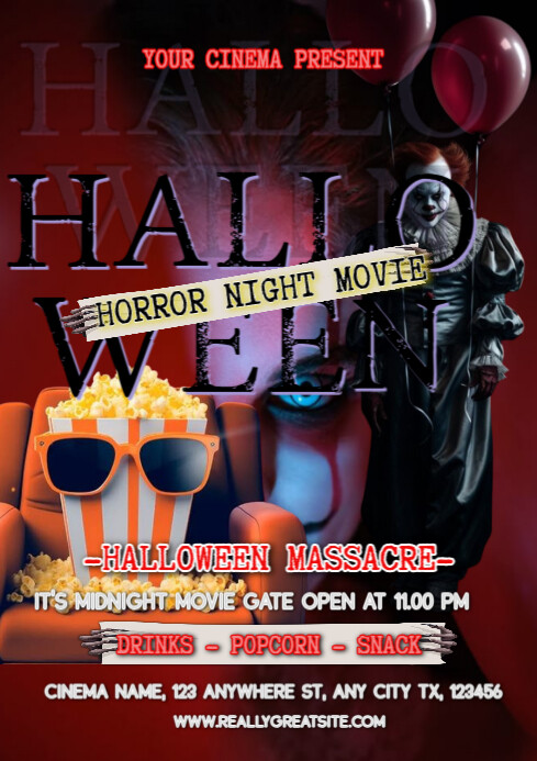 Black Vintage Halloween Horror Night Movie A4 Modelo | PosterMyWall