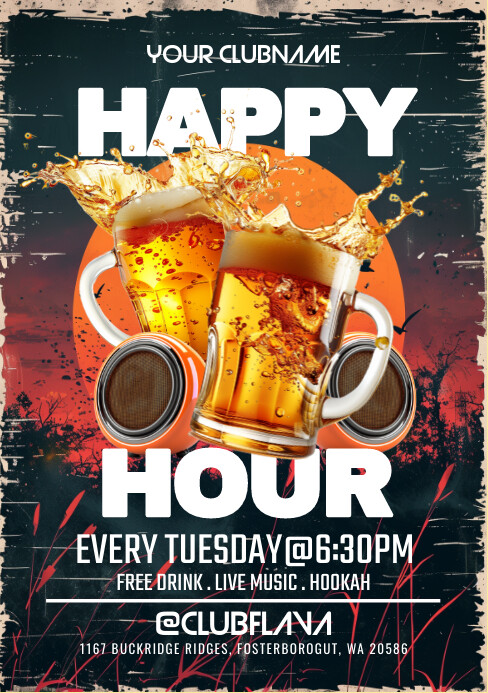 Black Vintage Happy Hour A5 Template | PosterMyWall