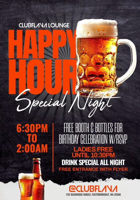 Black Vintage Happy Hour A5 Template | PosterMyWall