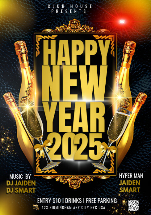 Black Vintage Happy New Year A3 Template | PosterMyWall