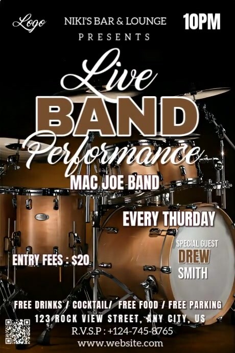 Black Vintage Live Band Performance Poster Template | PosterMyWall