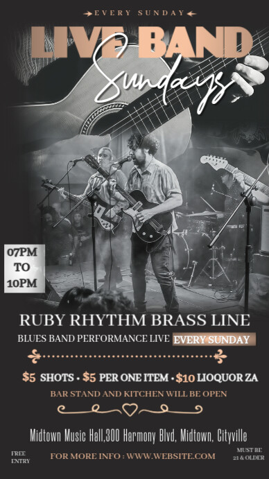 Black Vintage Live Band Sundays Instagram Story Template | PosterMyWall