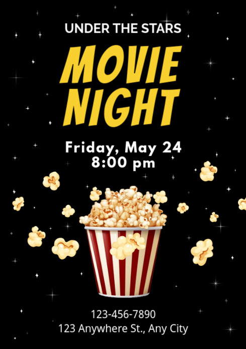 Black Vintage Movie Night Party Invitation Fl Template | PosterMyWall