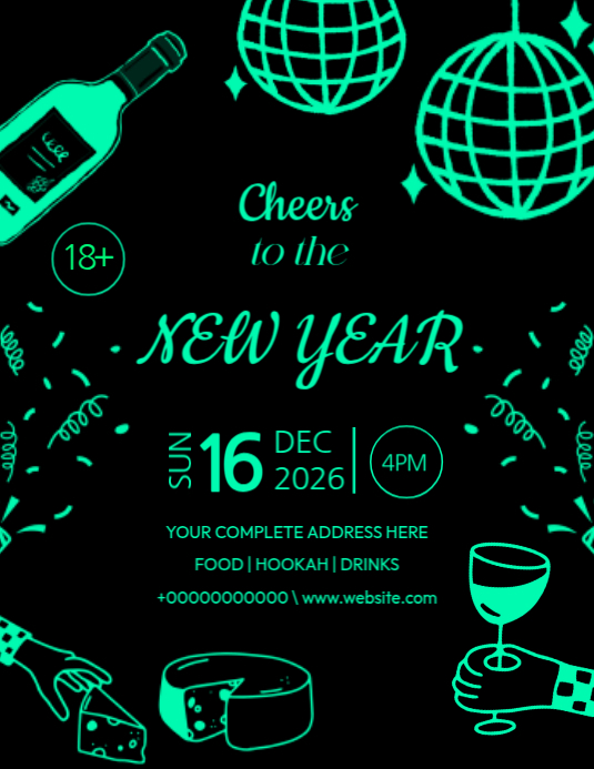 Plantilla de Black Vintage New Year 2026 Party Flyer Template | Neon ...