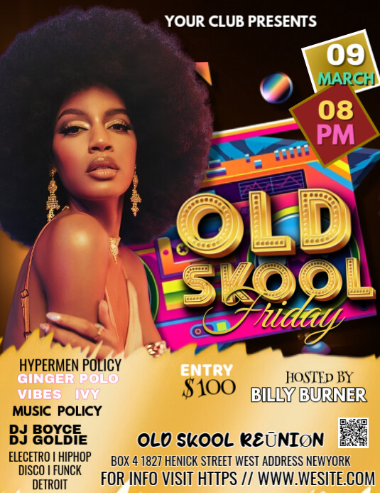 Black Vintage Old School Friday Night Flyer (us Letter) Template ...