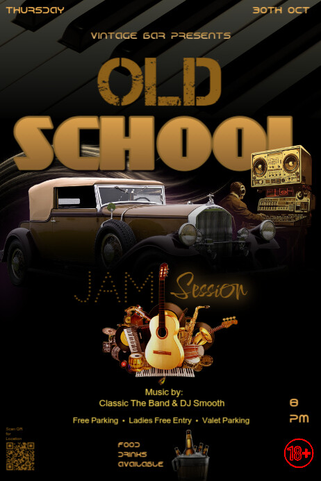 Black Vintage Old School Jam Session With Poster Templat | PosterMyWall