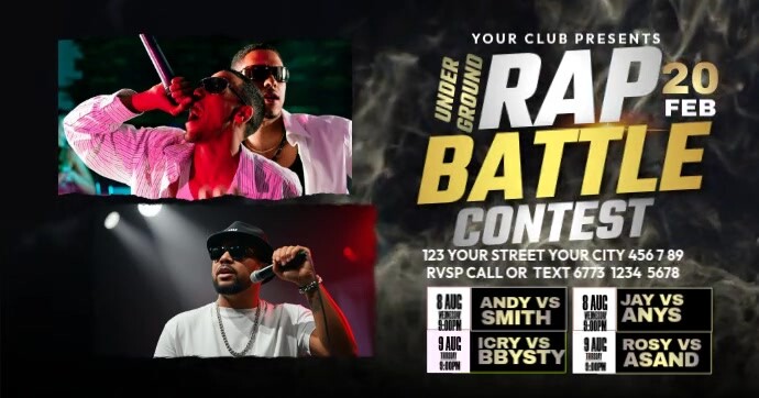 Black Vintage Rap Battle Contest Facebook Shared Image Template ...