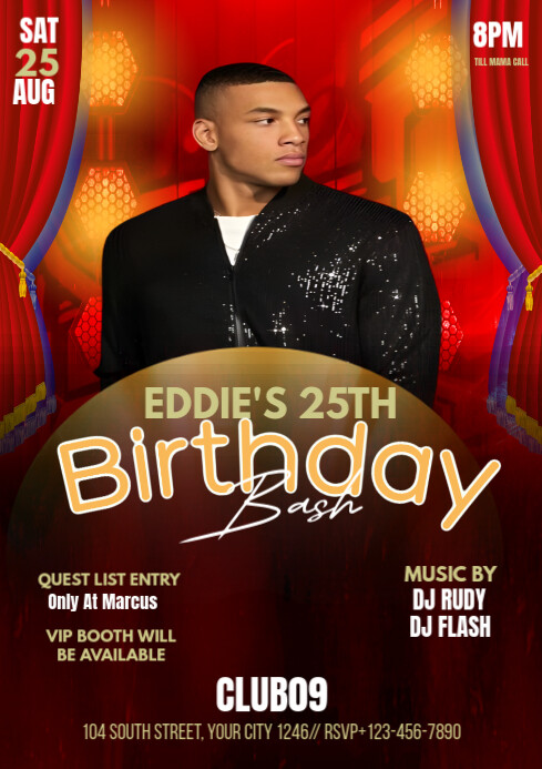 Copy of Black Vintage Red birthday bash A4 | PosterMyWall