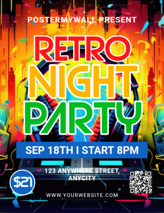 Black Vintage Retro Night Party Pamflet (letter As) Template | PosterMyWall