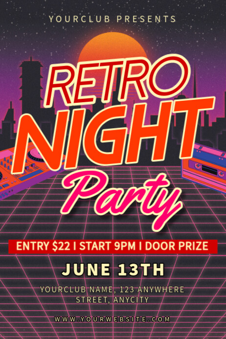 Black Vintage Retro Night Party Poster Template | PosterMyWall