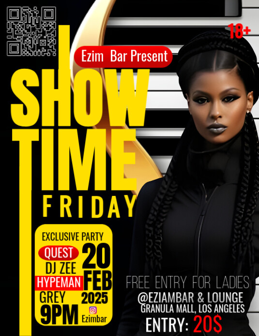 Black Vintage Show Time Party Flyer (us Letter) Template | PosterMyWall