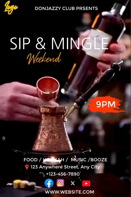 Black Vintage Sip & Mingle Weekend Poster Template | PosterMyWall