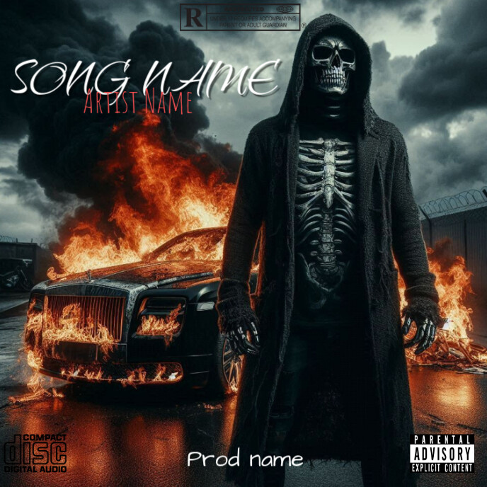 Copy of Black Vintage Skelton Face Fire Car Song Mixtape Album Cover ...