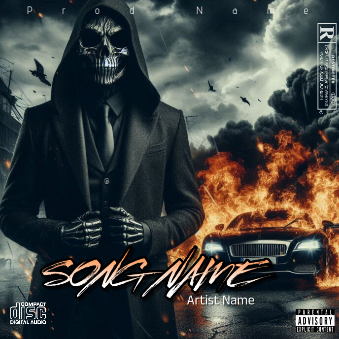 Black Vintage Skelton Face Man Song Mixtape Album Cover Template ...