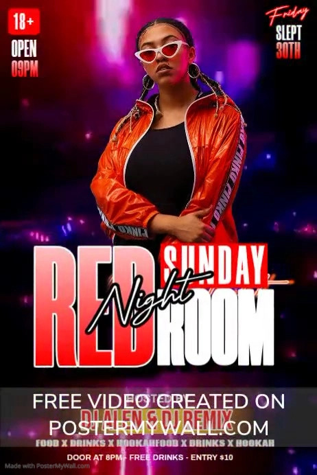 Black Vintage Sunday Red Room Night Poster Templat | PosterMyWall