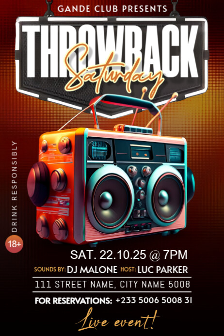 Black Vintage Throwback Night Party Poster Template | PosterMyWall