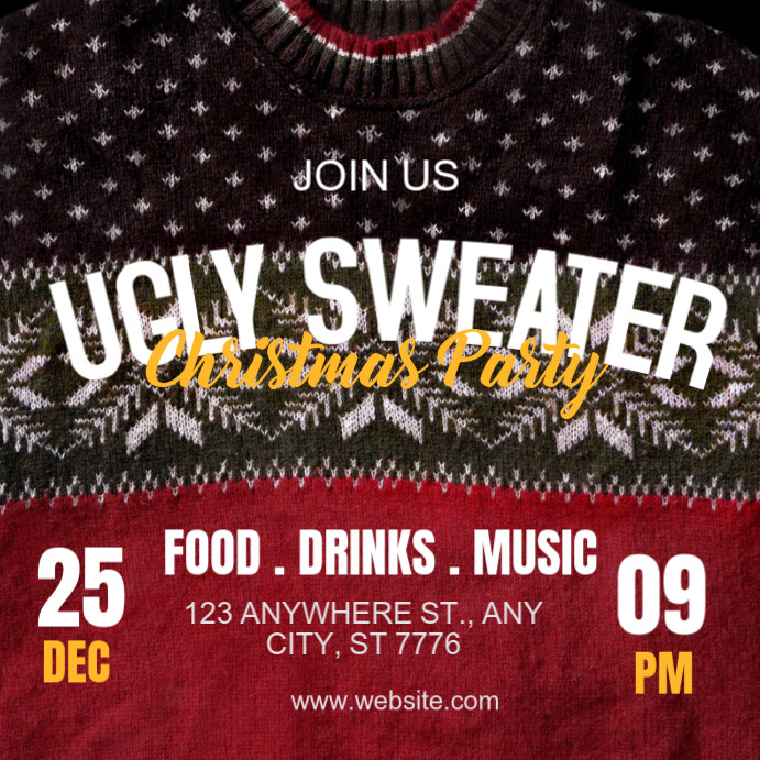 Black Vintage Ugly Sweater Christmas Party Instagram Post Template ...