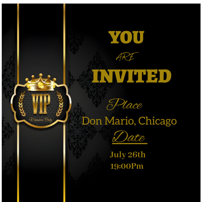 Black Vintage Vip Invitation Card Square (1: Template | PosterMyWall