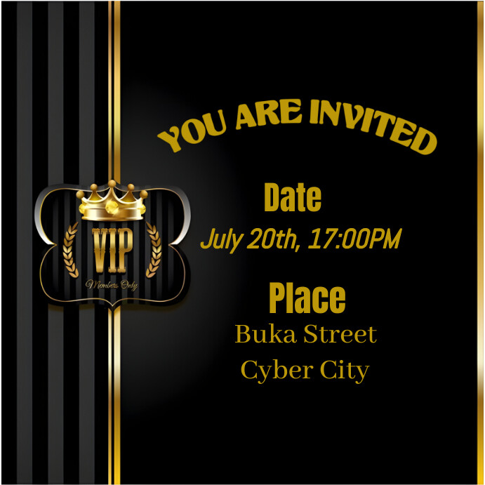 Black Vintage Vip Invitation Card Square (1: Template | PosterMyWall