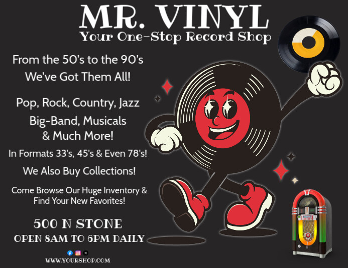 Copy of Black Vinyl Record Shop Flyer Ad Flyer (us Letter) | PosterMyWall