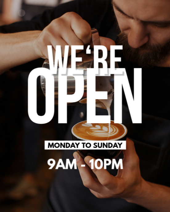 Black We're Open Instagram Portrait 2026 Template | PosterMyWall