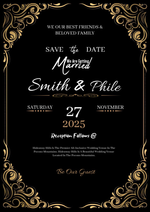Black Wedding Card Design | Invitation Card Design A6 Template ...