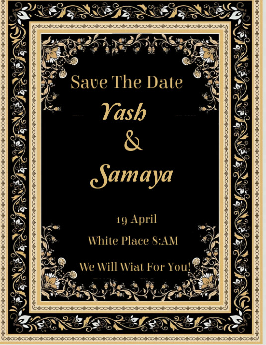 Black Wedding Invitation Card Design Template Flyer (us Letter ...