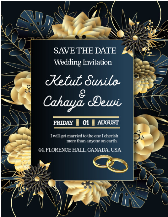 Copy of Black Wedding Invitation Flyer (us Letter) | PosterMyWall