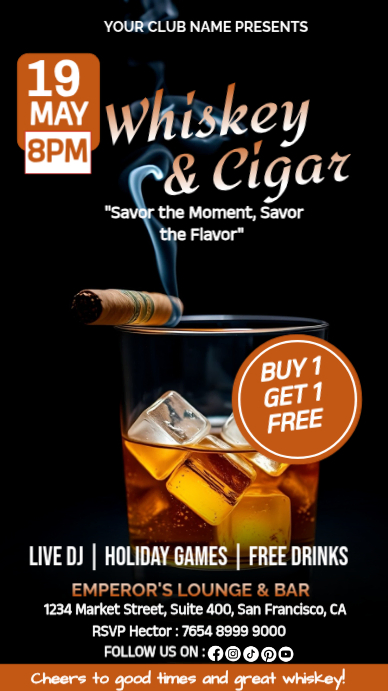 Plantilla de Black Whiskey & Cigar Instagram Story | PosterMyWall