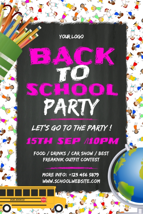 Black White Back To School Party Poster Template | PosterMyWall