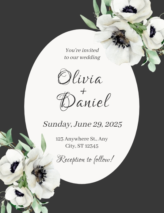 Black White Floral Wedding Invitation Flyer Template | PosterMyWall