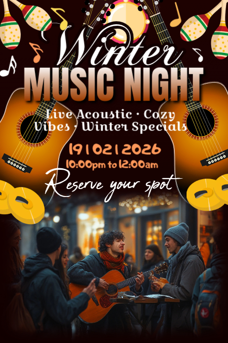 Black Winter Music Night Poster Template | PosterMyWall