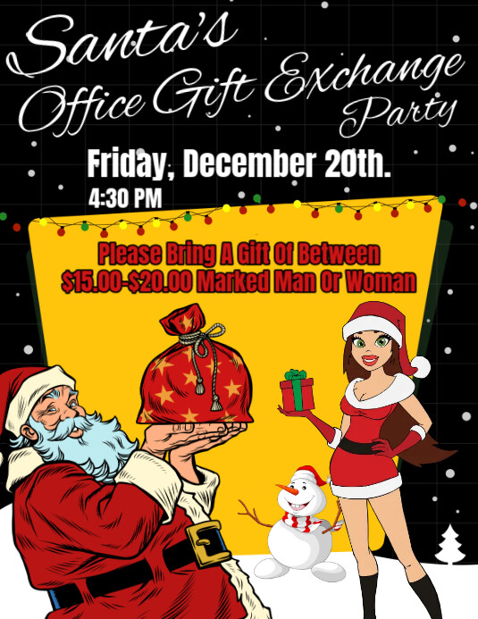 Black Xmas Office Gift Exchange Party Flyer (us Letter) Template ...