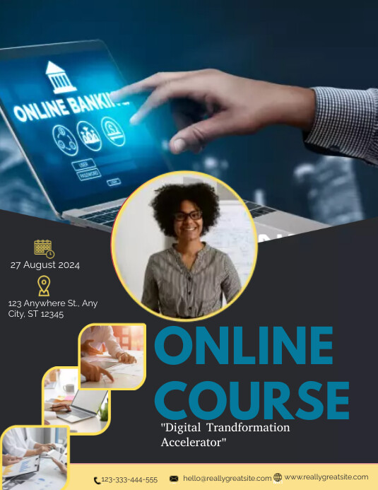 Black Yellow blue Professional Online Course Template | PosterMyWall