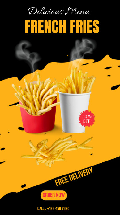Black Yellow French Fries Instagram Story Template | PosterMyWall