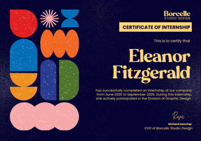 Black yellow Geometris Certificate Of Internship A4 Template | PosterMyWall