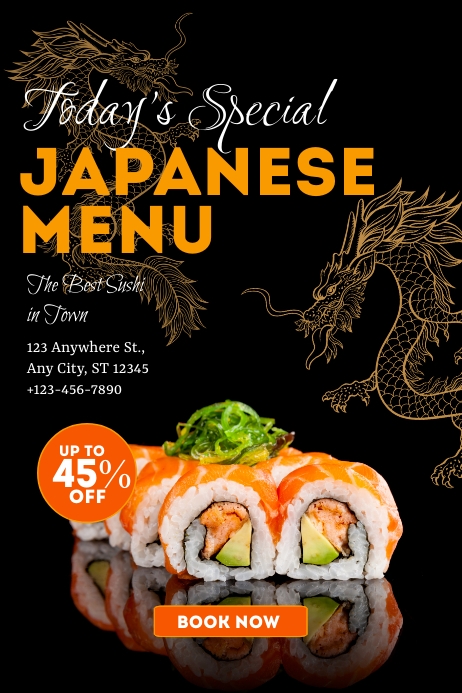 BLACK YELLOW JAPANESE MENU Template | PosterMyWall