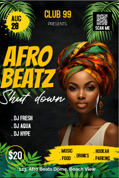 Black Yellow Joyful Afro Beats Poster Template | PosterMyWall