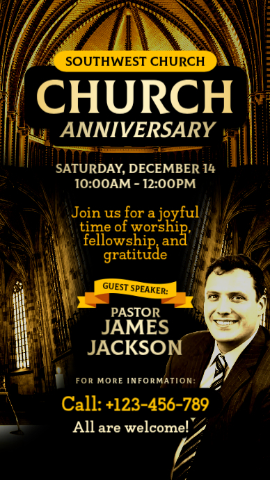 Black Yellow Professional Church Anniversary Instagram Story Template ...