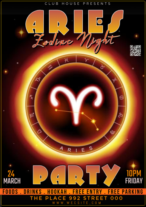 Black Zodiac Party A4 Template | PosterMyWall