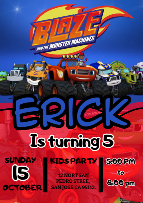 blaze and monster machine invitation Template | PosterMyWall