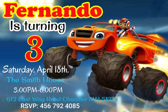 Blaze and the monster machines birthday (1) Template | PosterMyWall