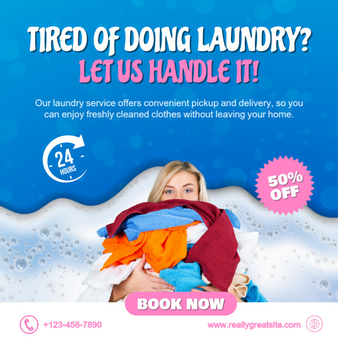 Plantilla de blue, white illustrative laundry ig post | PosterMyWall